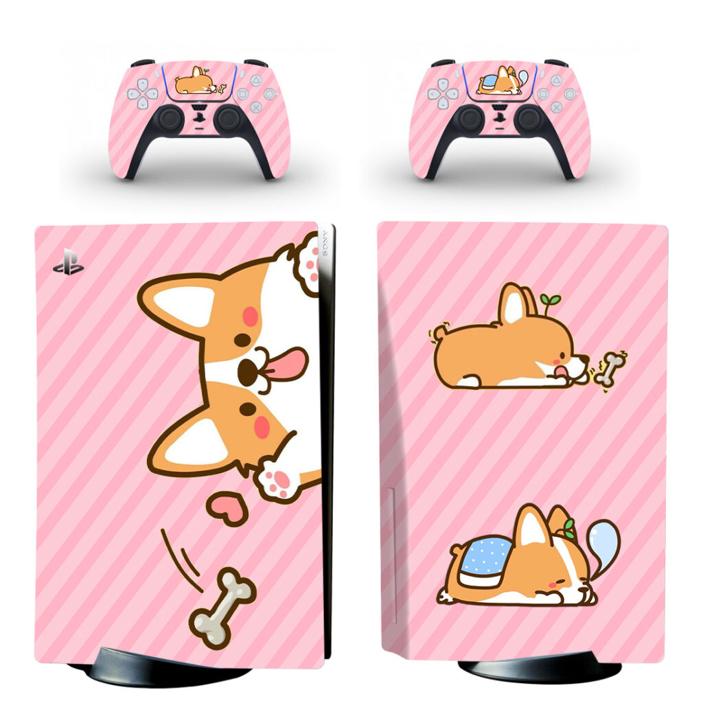 Pink Cartoon Corgi PS5 Skin Sticker Decal - ConsoleSkins.co